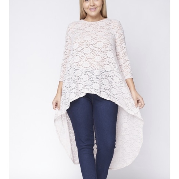 Tops | New Plus Size Taupe Cream Floral Lace High Low Top | Poshmark